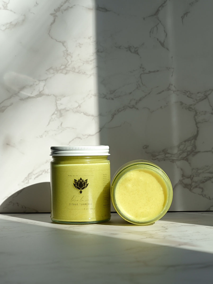 citrus turmeric brightening whipped body scrub – lotus la vie
